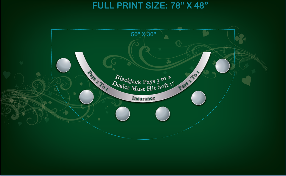 Green Blackjack Table Layout Felt - Pays 3 to 2 -Authentic - Must Hit ...