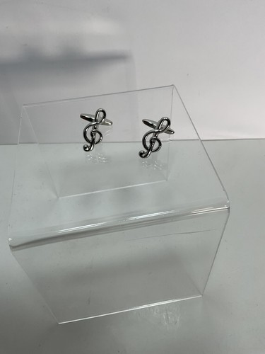 Vintage Chrome Treble Clef Musical Notes Cufflinks - Gem