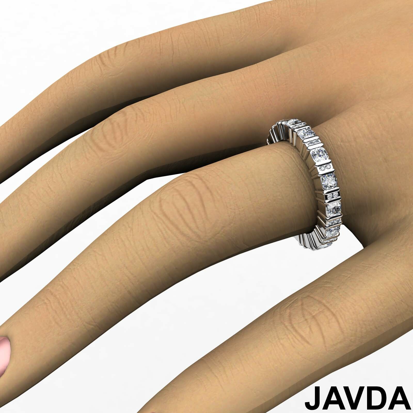 Round Cut Bar Setting Diamond Women Eternity Wedding Band 14k White ...