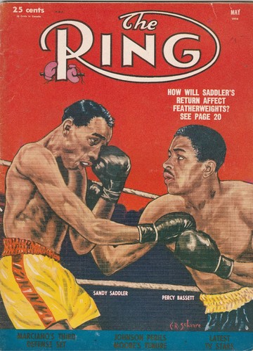 THE RING MAGAZINE SANDY SADDLER BOXING HOFer-PERCY BASSETT COVER MAY ...
