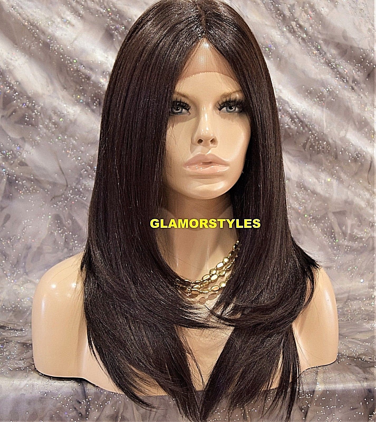 FREE PART LACE FRONT FULL WIG LONG STRAIGHT LAYERED MEDIUM BROWN #4 ...