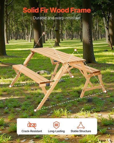 2-in-1 Transforming Interchangeable Picnic Table Wooden Table Bench Set ...