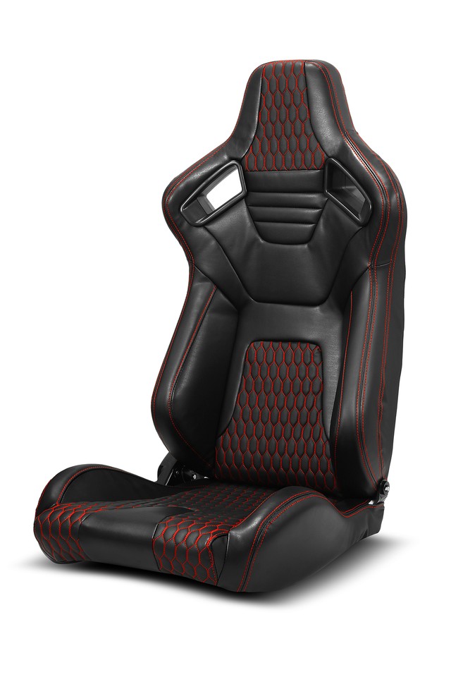 Pairs Black+Red Stitching PVC leather L/R Reclinable Racing Seat+Slider ...