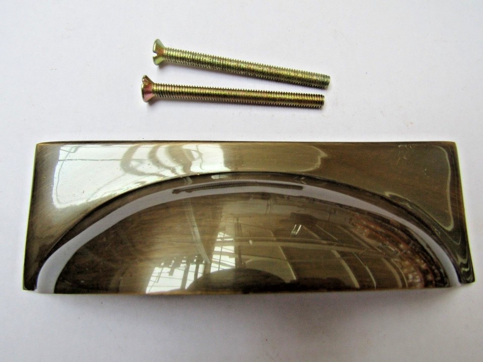 SOLID BRASS RECTANGULAR CUP DRAWER CUPBOARD CABINET WARDROBE DOOR PULL ...