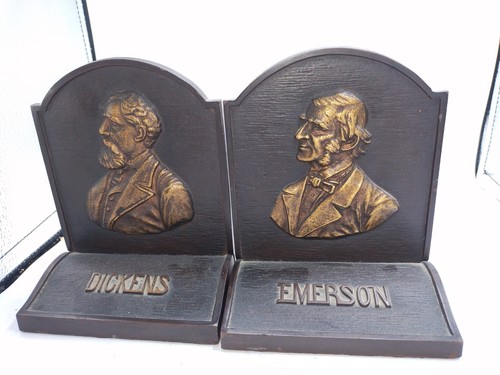 Pair Of Antique Vintage Cast Iron/Bronze Bookends Bust Dickens ...