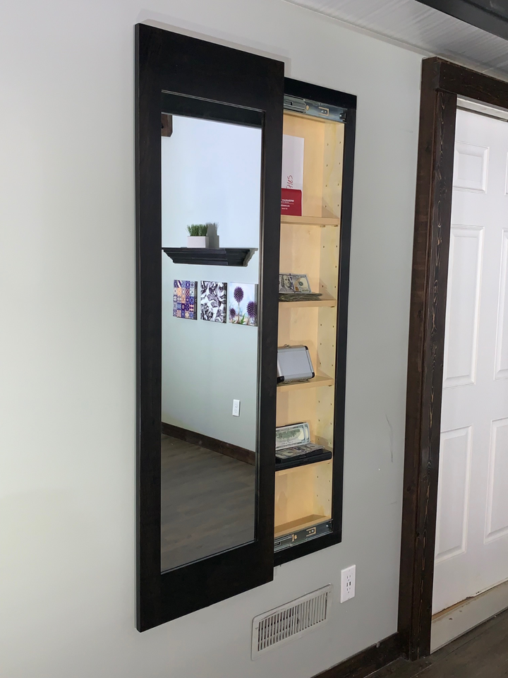 Mirror Safe, In-wall gun safe concealment cabinet rifle pistol storage ...