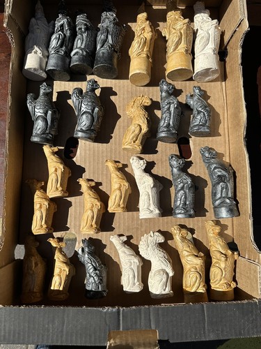 Vintage Old Chess Pieces X 26 Plaster Of Paris Animals | eBay UK