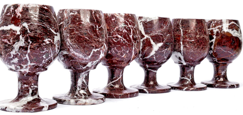 Handmade Natural Red Zebra Marble Wine Goblets - Set of 6, 3"x3"x5 ...