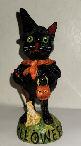 Vintage Debra Schoch Early Halloween Decoration Cat Witch Paper Mache ...