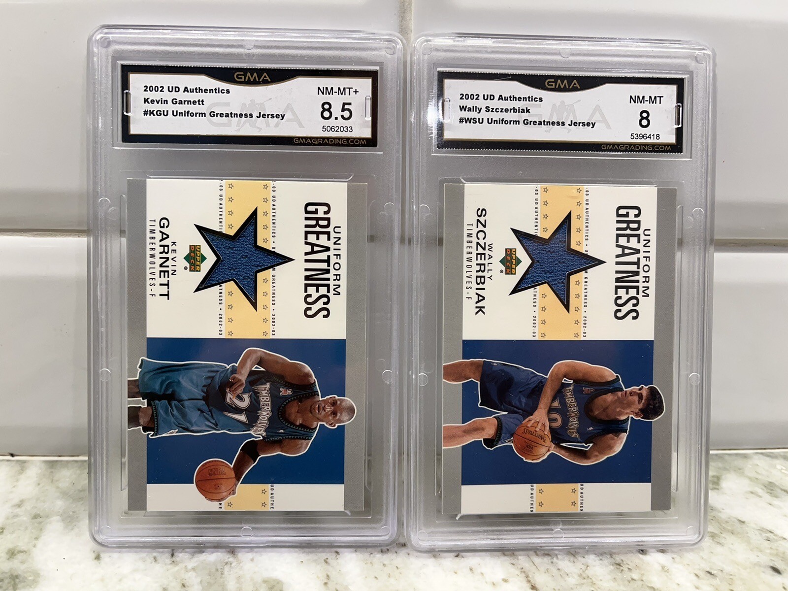 2002 UD Authentics Kevin Garnett Wally Szczerbiak Uniform Greatness ...