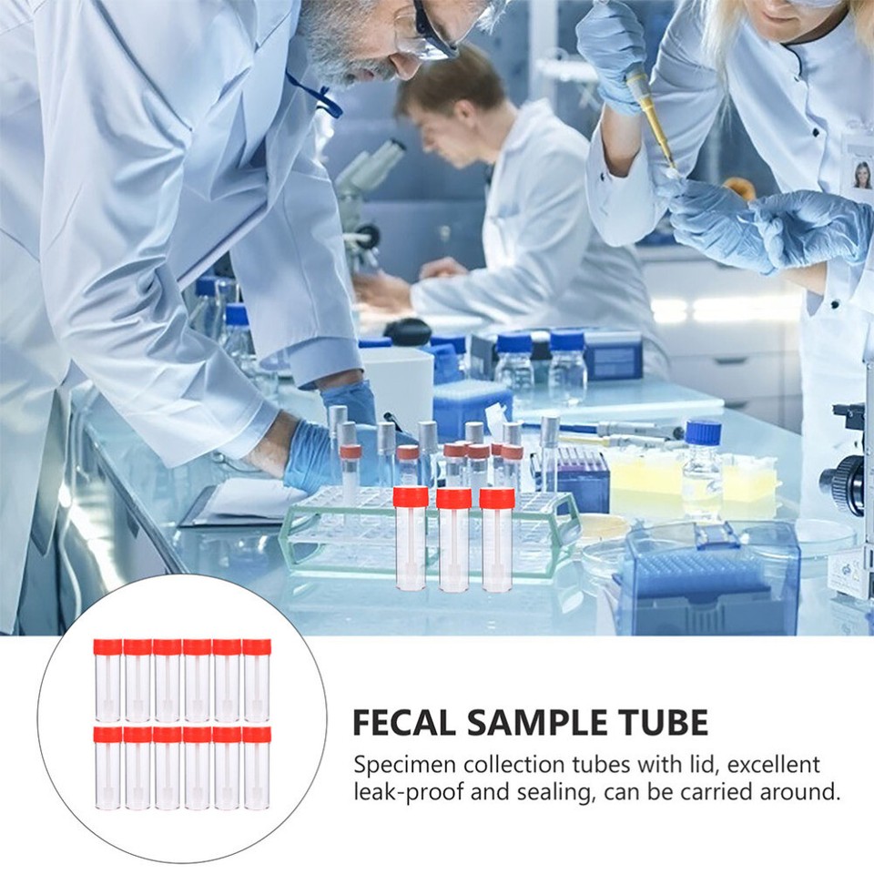 12 Pcs Stool Sampling Tube Specimen Vial Cups Containers with Lids ...