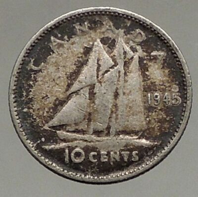 1945 CANADA King George VI - Silver 10 Cent SILVER Coin - BLUENOSE SHIP ...