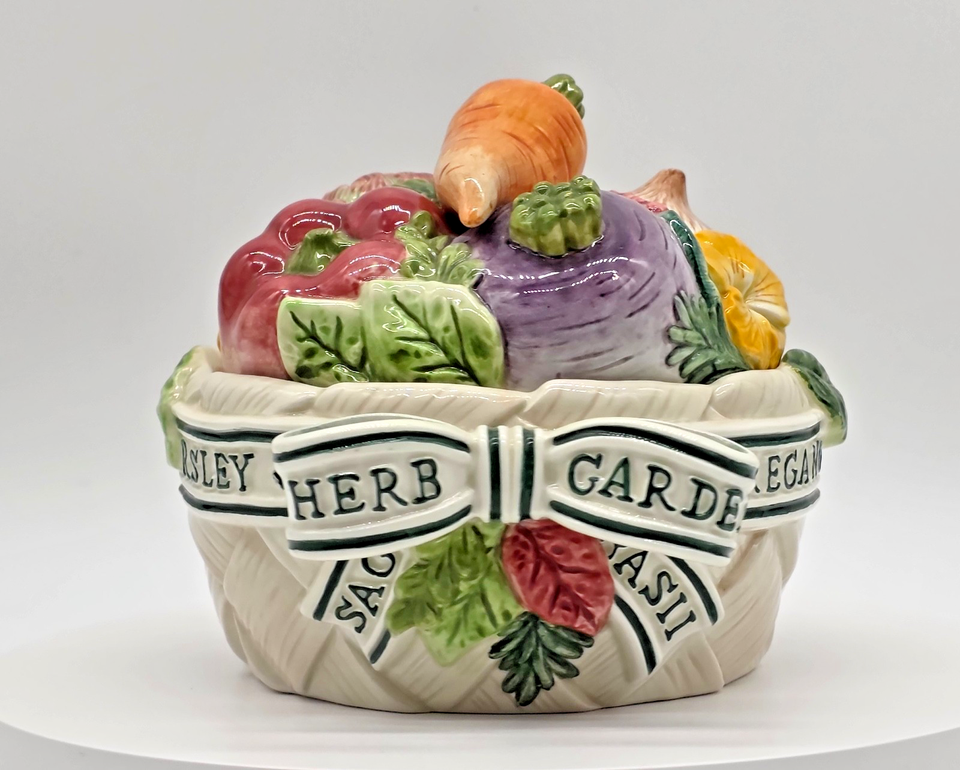 Fitz and Floyd Herb Garden Round Covered Butter Dish Green, Ivory ...