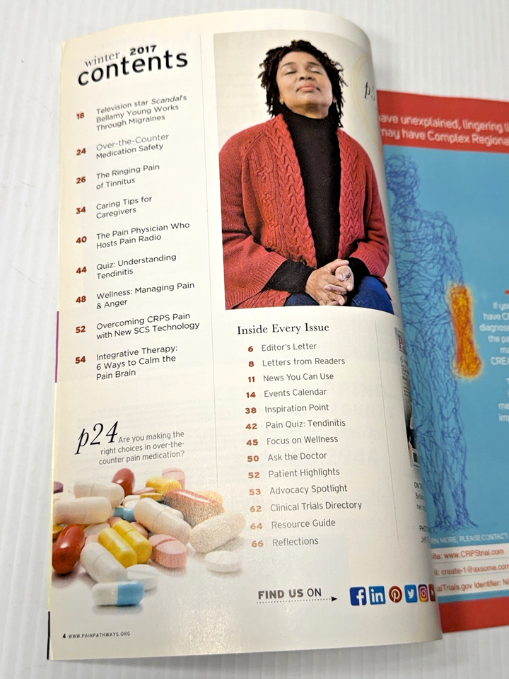 Pain Pathways Magazine Winter 2017 Edition Brand New Bellamy Young Migraines | eBay