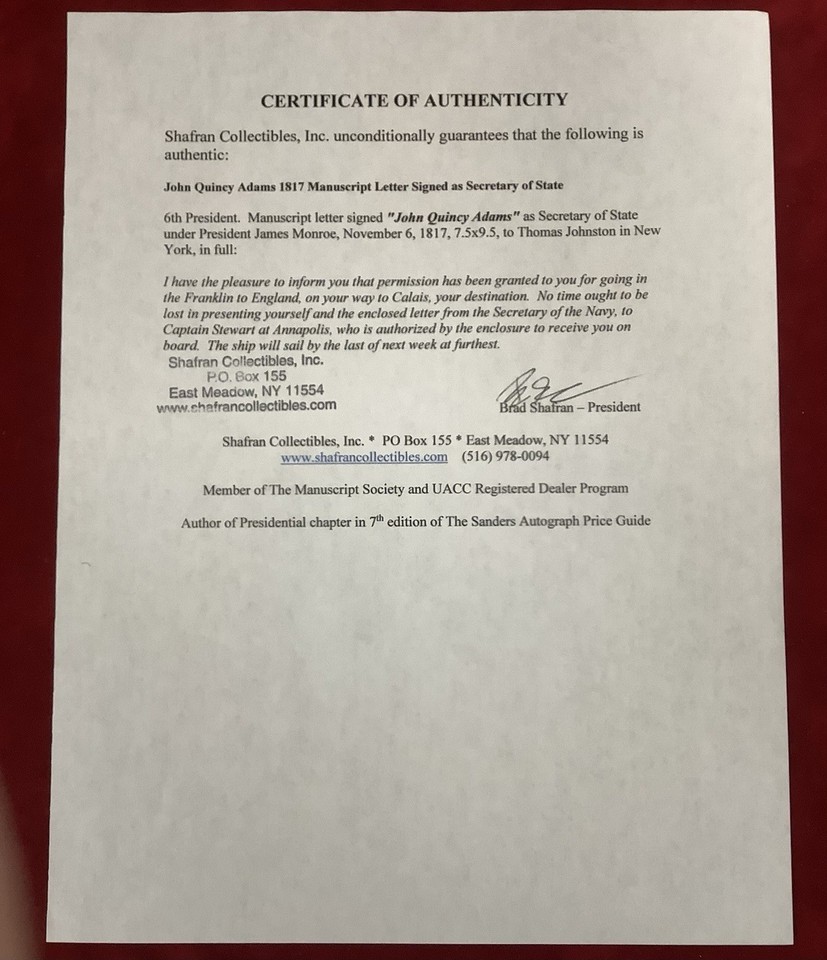 President John Quincy Adams Handwriting 1817 Manuscript Not Signed No ...