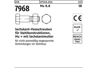Reyher Sechskantpassschraube DIN 7968 m.Mutter M 20 x 65 8.8 | eBay.de