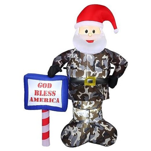 6-Ft. Tall Camo Santa Blow Up Inflatable with Lights, Outdoor 6ft Camo ...