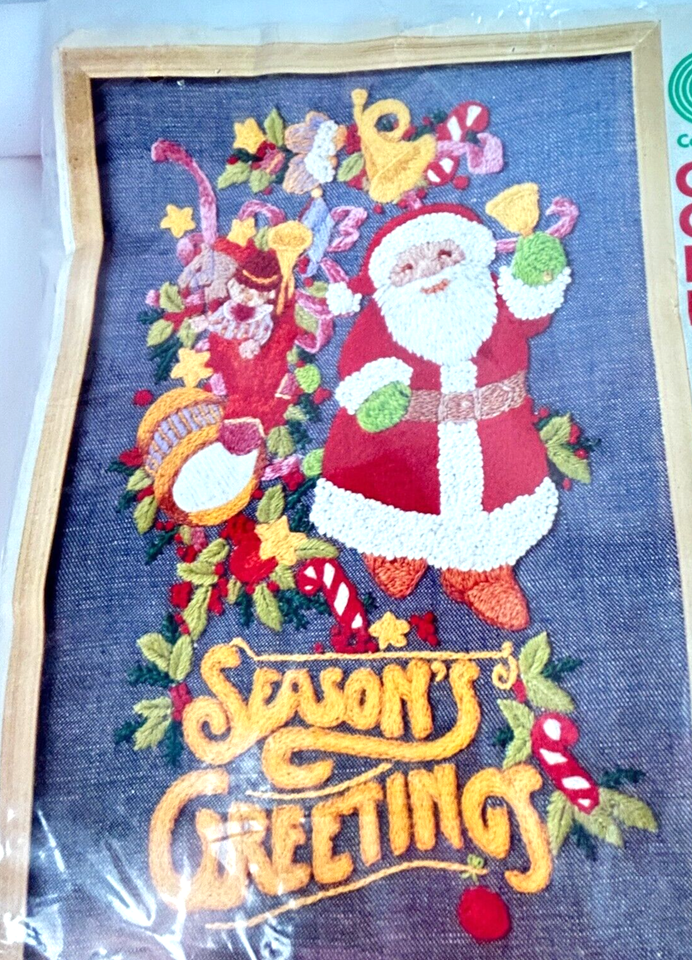 Columbia Minerva CM Christmas Crewel Kit Denim Santa Claus Hallmark ...