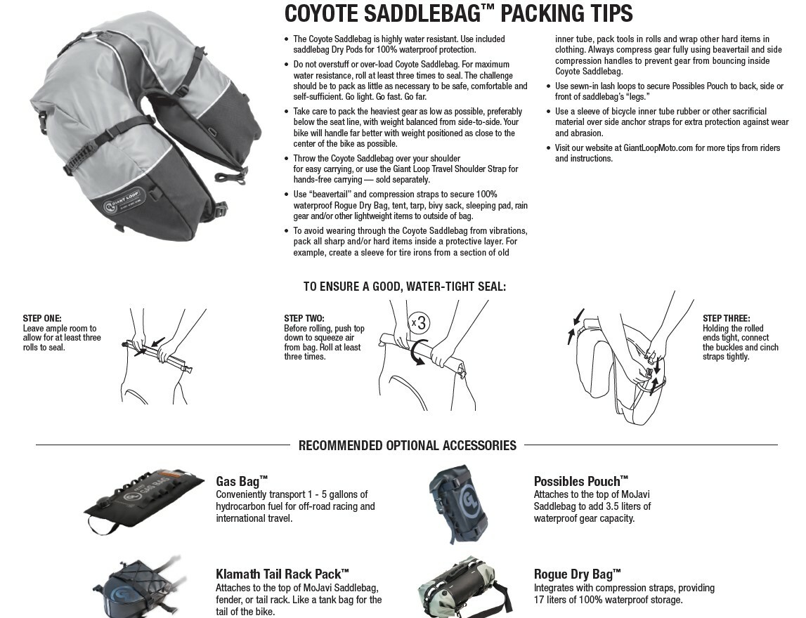 Giant Loop Coyote Motorcycle Saddlebags, Motorcycle Soft Luggage, Black ...