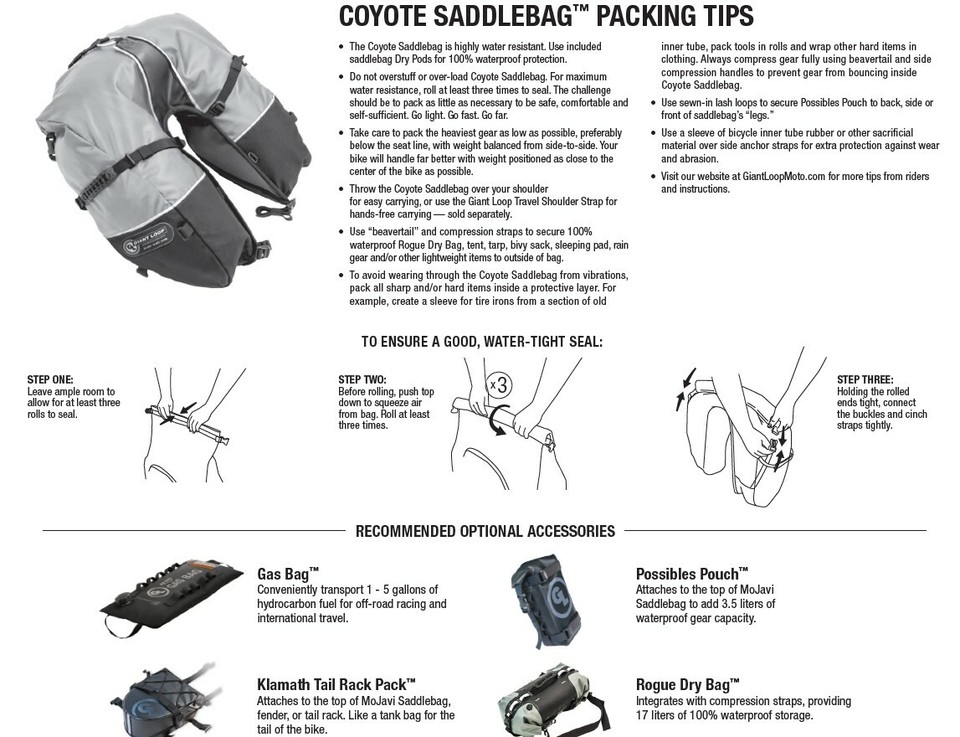 Giant Loop Coyote Motorcycle Saddlebags, Motorcycle Soft Luggage, Black ...