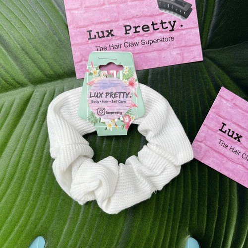 Scrunchie Soft Knit Textured Solid White | eBay Australia