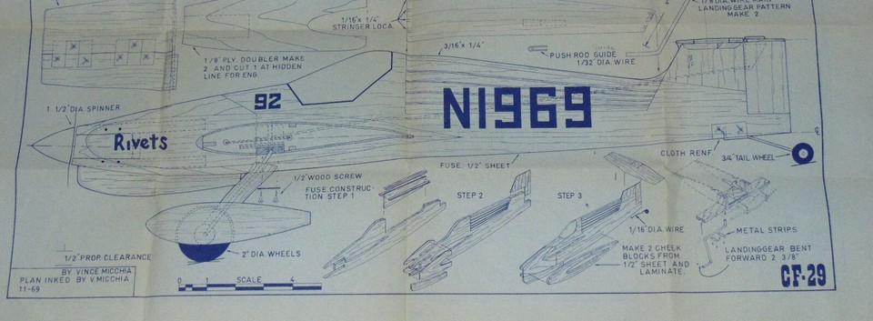 Rivets CL Goodyear Profile Racing Model Airplane Plans FM Jan 1971, V ...