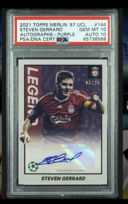 STEVEN GERRARD 2021-22 Topps Merlin 97 UCL #144 Purple Auto /25 PSA 10 ...