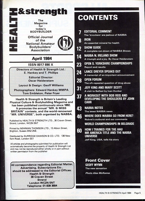 HEALTH & STRENGTH- April 1984- Bob Reis, Jeff King, Geoff Wynn ...
