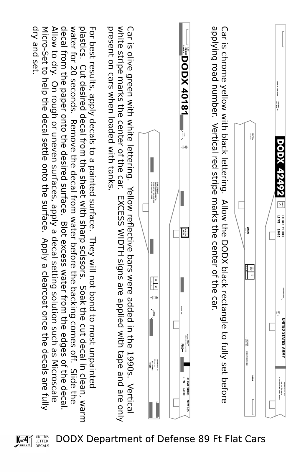 K4 HO Scale Decals Department Of Defense Army DODX Flat Car | eBay