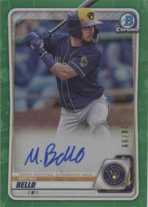 2020 Bowman - Chrome Prospects Autographs Micah Bello #CPA-MB Green ...