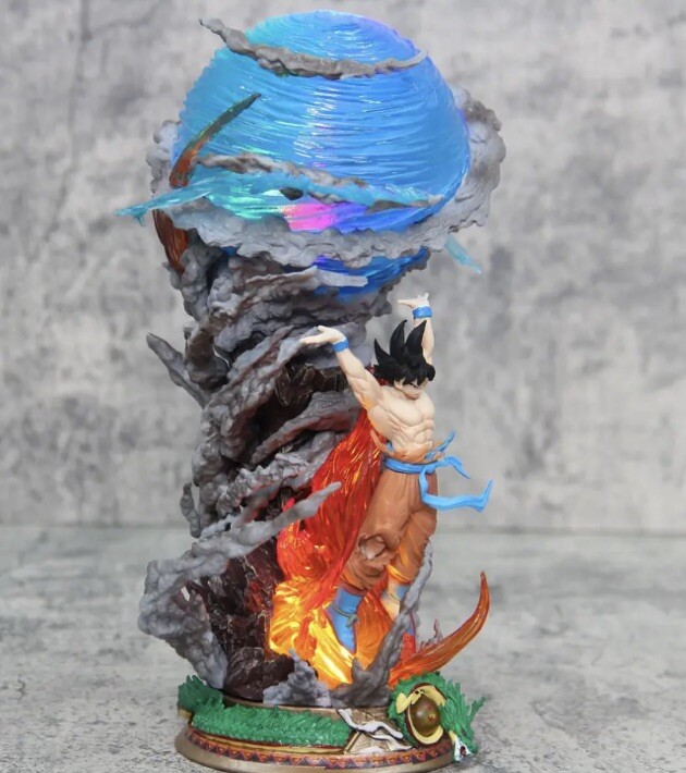 9" Dragon Ball Z Goku Son Goku Statue Figure w/LED Lamp Spirit Bomb ...
