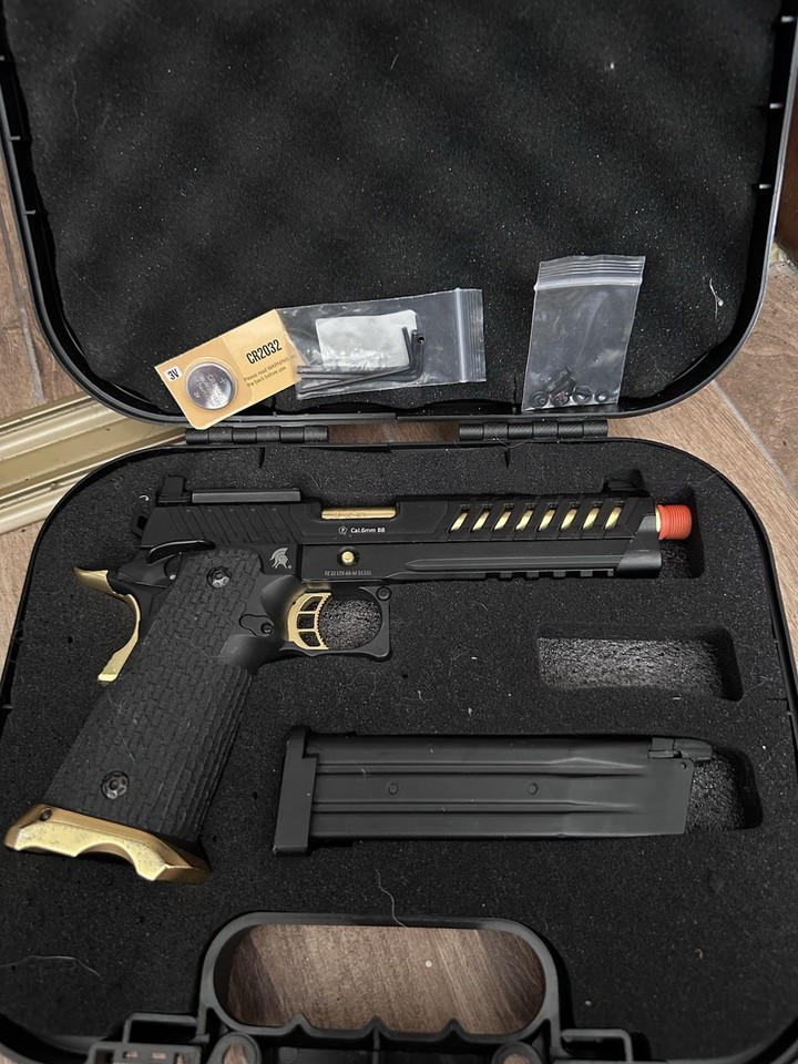 LANCER TACTICAL Knightshade Gold Barrel Hi-Capa Gas Blowback Blk ...