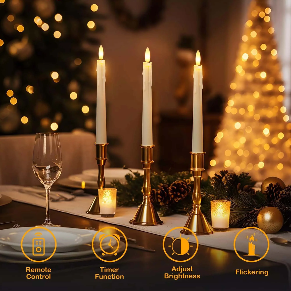 6 Pack Flameless Taper Candles with Remote Timer LED Flickering Ivory 9 ...