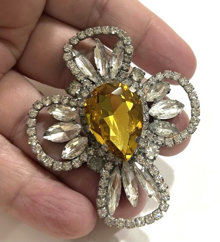 Vintage Czech Brooch Pin Clear & Jonquil Rhinestones Gorgeous | eBay