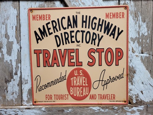 VINTAGE US TRAVEL BUREAU SIGN OLD EMBOSSED HIGHWAY DIRECTORY TRAVEL ...