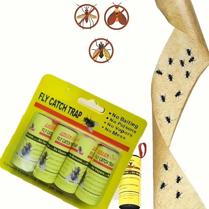 AU 4-120 Rolls Sticky Fly Trap Ribbon Tape Insect Bug Trap Strip ...