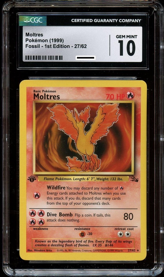 CGC 10 GEM MINT Moltres 27/62 1st Edition RARE Fossil Pokemon Card | eBay