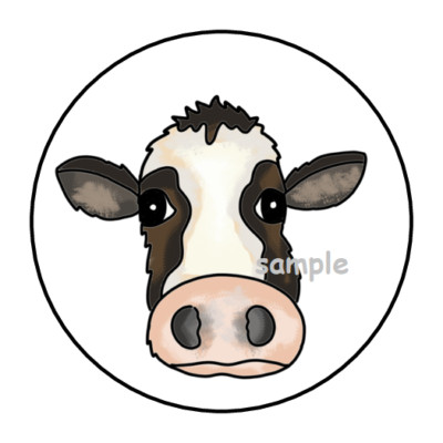 30 COW FACE STICKERS ENVELOPE SEALS LABELS 1.5" ROUND COWS FARM ANIMALS ...
