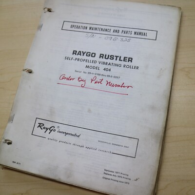 RAYGO Rustler 404 Roller Compactor Spare Parts Book Manual list 1970 ...