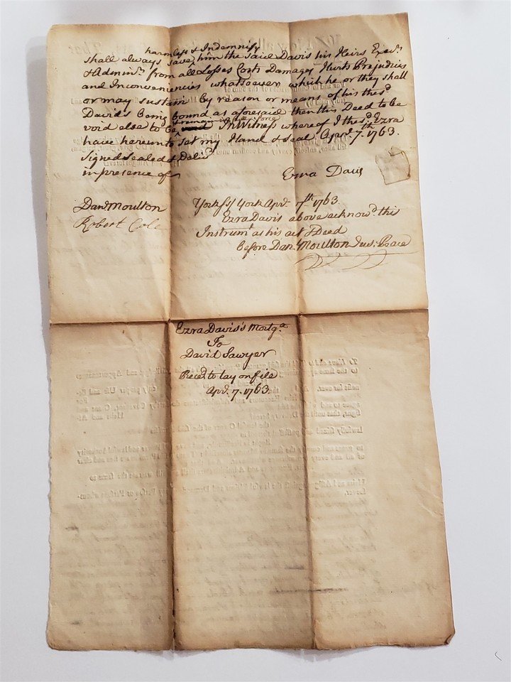 1763 antique COLONIAL MORTGAGE DEED pepperellborough saco me DAVIS ...