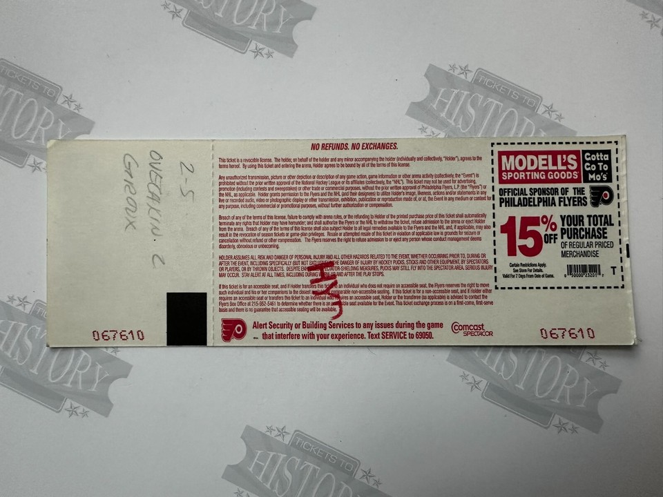 2011 Washington Capitals at Philadelphia Flyers Ticket 10/20/11 ...