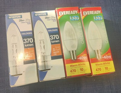 2 x 28w=37w S HALOGEN CANDLE DECORATIVE BULBS ES/E27 370 LUMENS STATUS ...