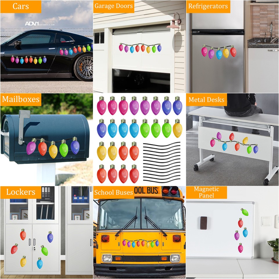 36X Magnet Reflective Stickers Christmas Light Bulb Shaped Decal Car ...