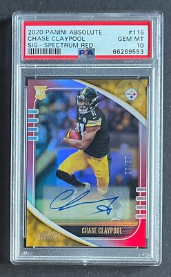 CHASE CLAYPOOL 2020 Panini Absolute ROOKIE Auto Gem MT 10 Red Spectrum ...