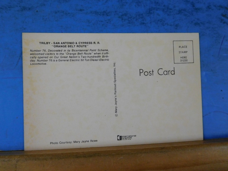 Postcard Trilby San Antonio & Cypress Orange Belt Route locomotive #76 ...