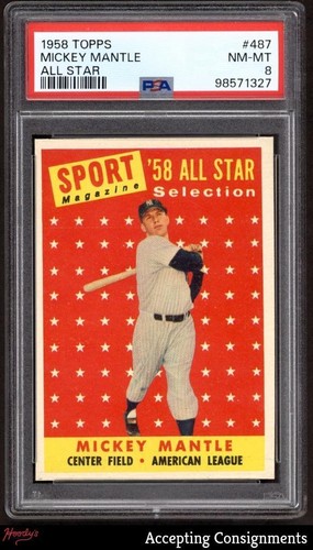1958 Topps All Star #487 Mickey Mantle YANKEES HOF PSA 8 NM-MT | eBay