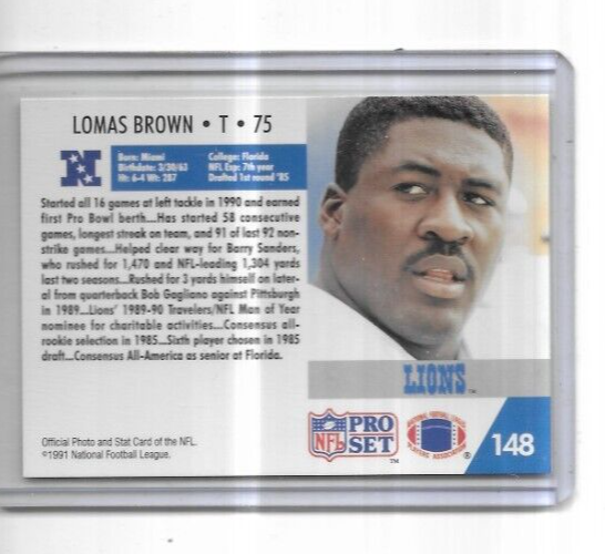 1991 Pro Set #148 Lomas Brown Detroit Lions | eBay