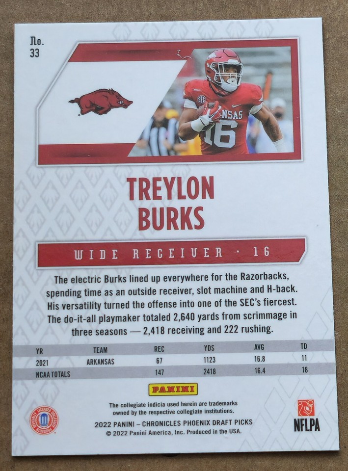 2022 Panini Chronicles Phoenix Draft Picks Treylon Burks #33 RC | eBay