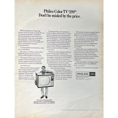Philco Television Vintage Print Ad 1967 Retro Color TV Ad Big Screen ...