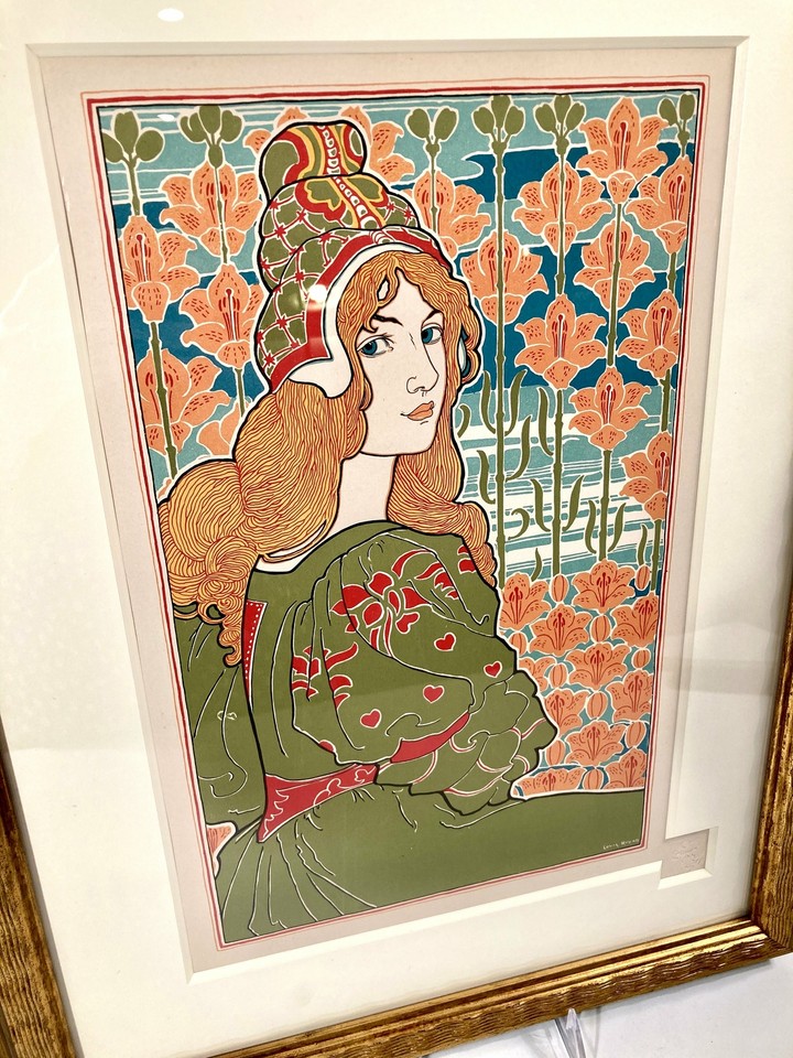 Antique Framed JANE Lithograph, Print, Louis Rhead, Art Nouveau, L ...